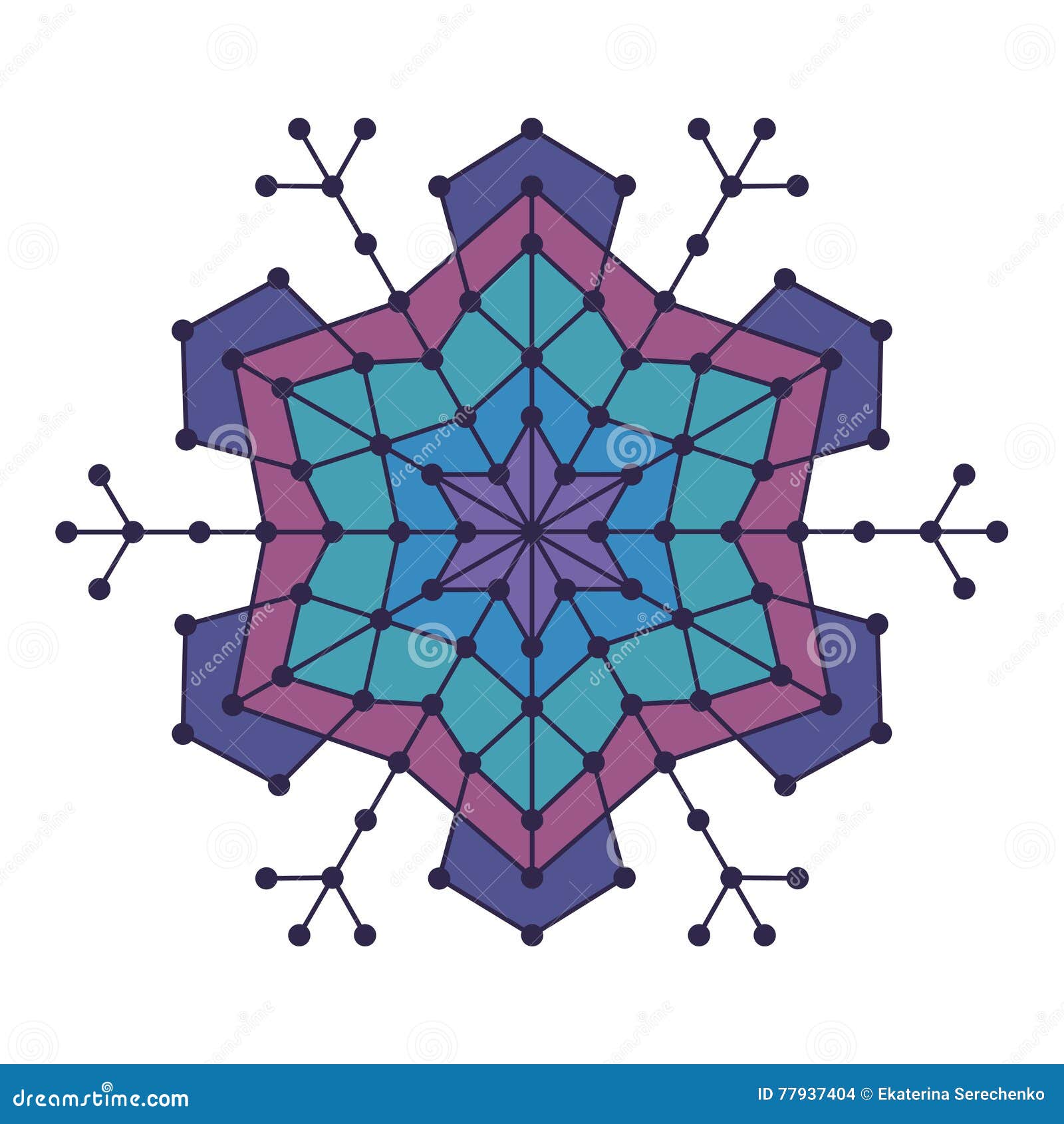 Geometric Snowflake with Lines and Circles Stock Vector - Illustration ...