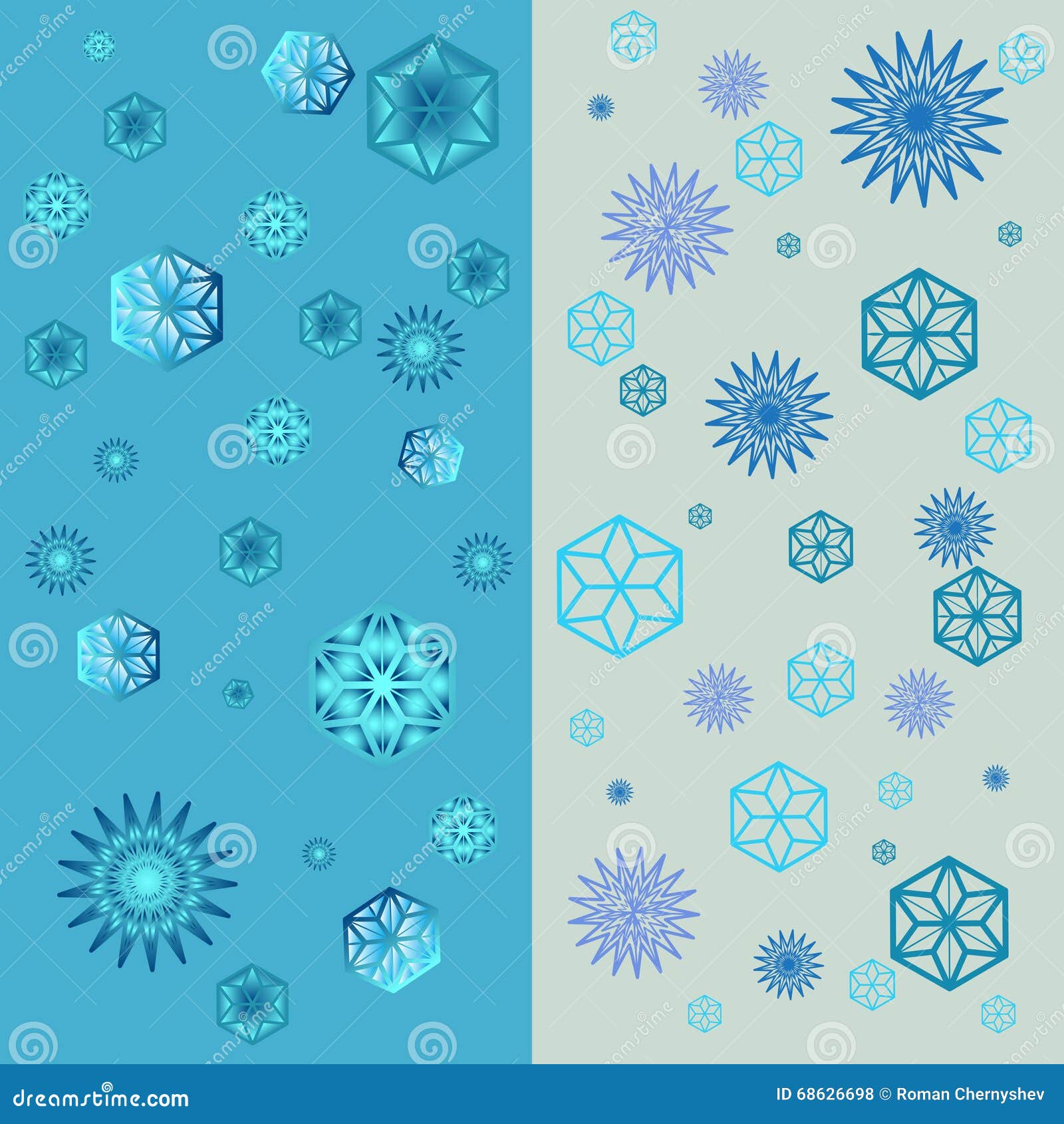 Geometric Snowflakes Winter Pattern with Various Falling Snowflakes ...