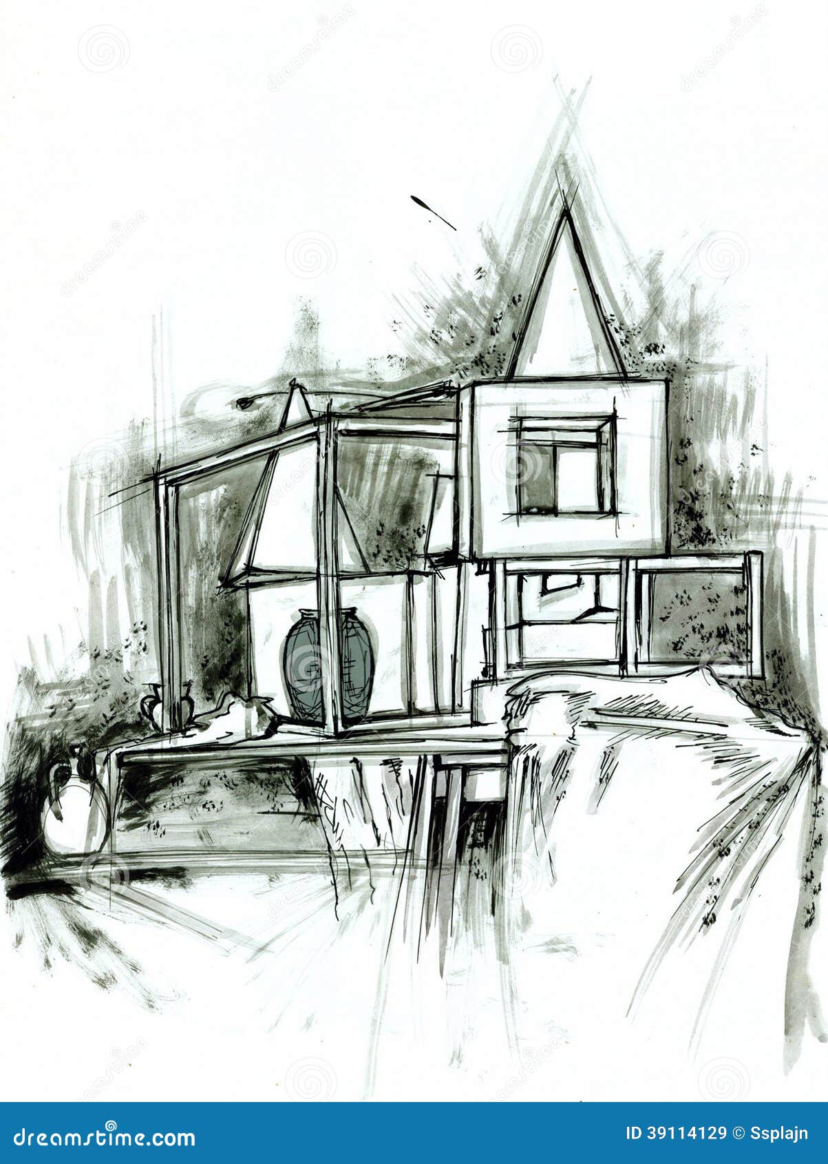 Geometric Spatial Composition Stock Illustration - Illustration of line ...