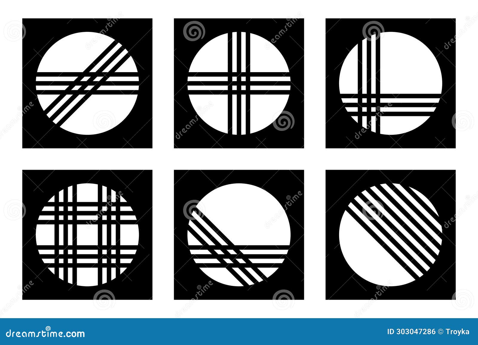 Geometric Square and Circle Black and White Design Elements. Abstract ...