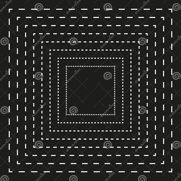 Geometric Square Pattern. Dashed Lines Design. Black Background. Vector ...