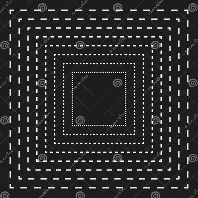 Geometric Square Pattern. Dashed Lines Design. Black Background. Vector ...