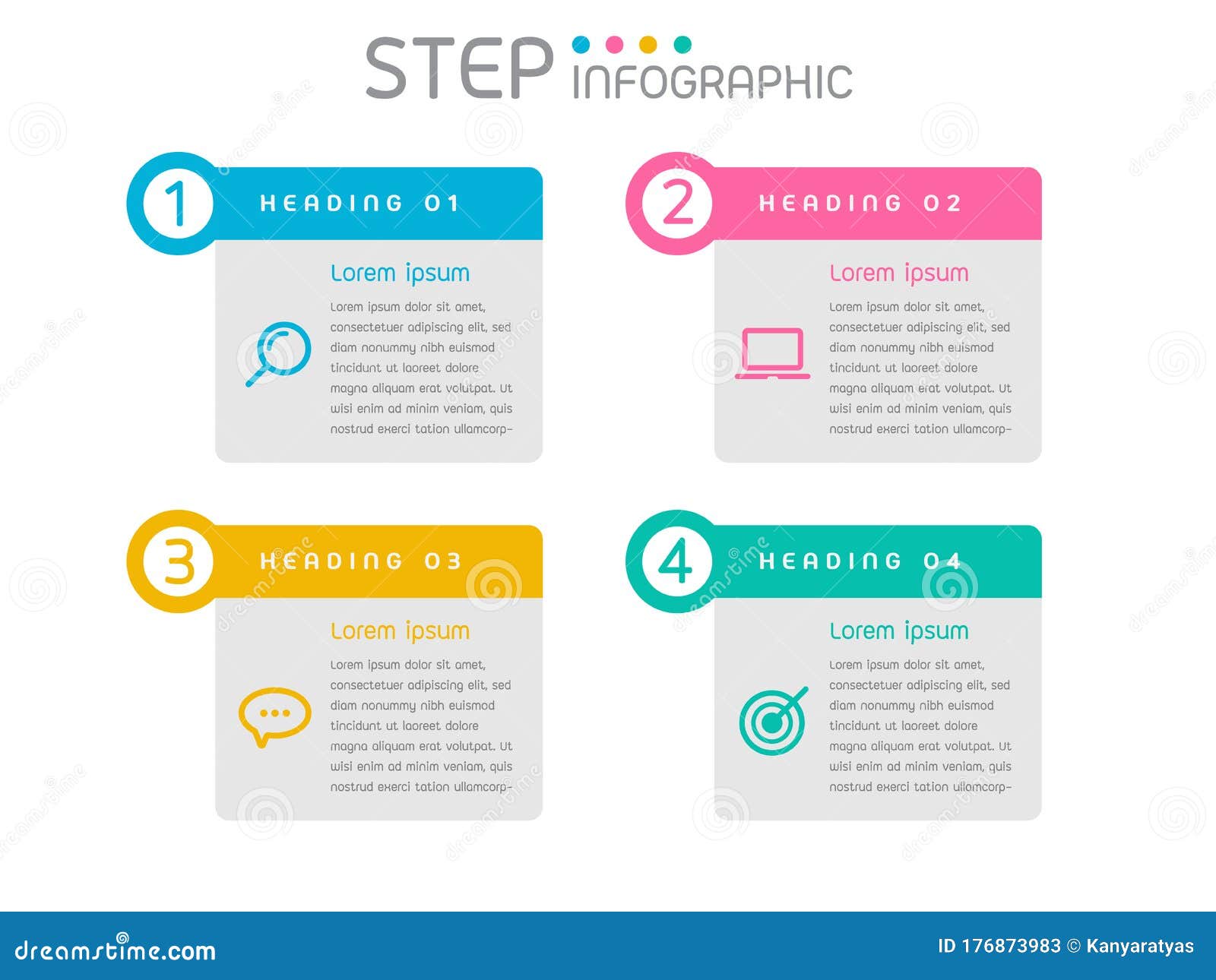 Geometric Square Shape Elements with Steps,options,processes or ...