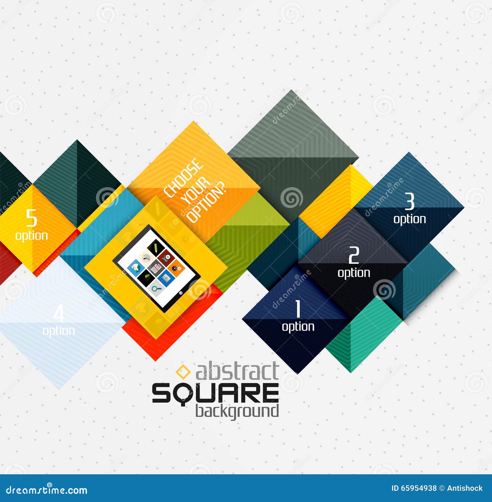 Geometric Square Shapes and Infographic Option Elements with Tablet ...