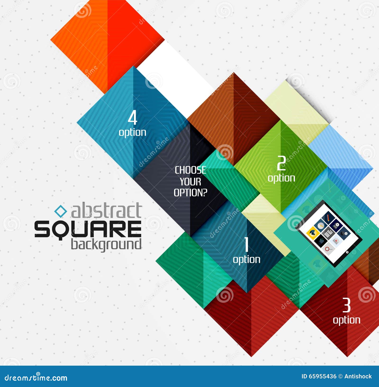 Geometric Square Shapes and Infographic Option Elements with Tablet ...