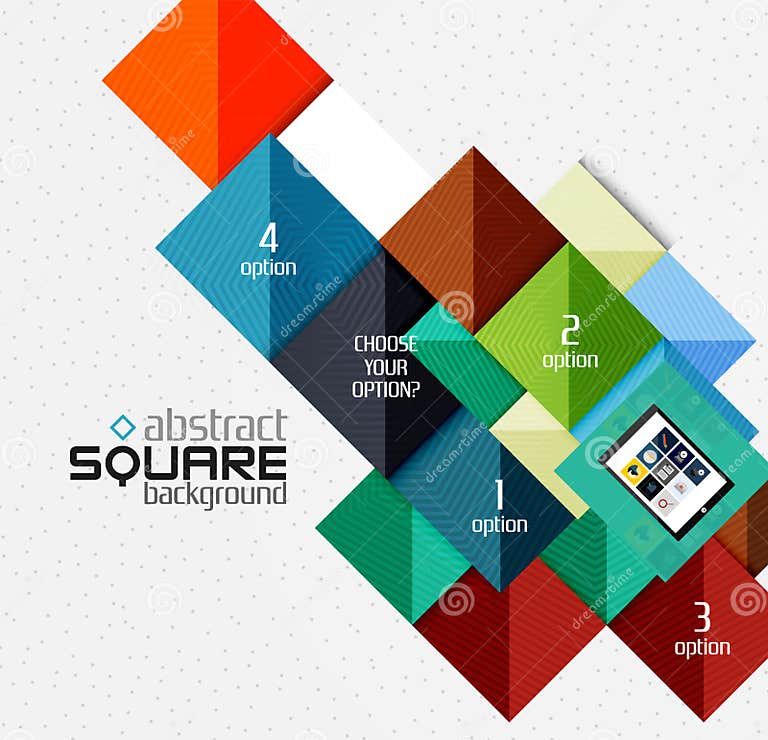 Geometric Square Shapes and Infographic Option Elements with Tablet ...