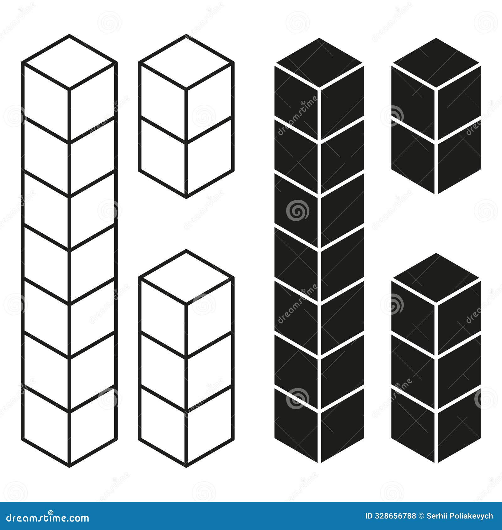 Geometric Stacked Cubes. Isometric Vector Shapes. Black and White ...