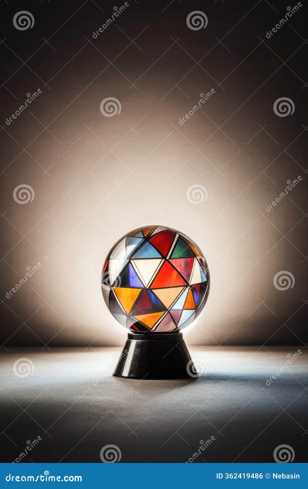 Geometric Stained Glass Sphere on Stand with Colorful Triangular ...