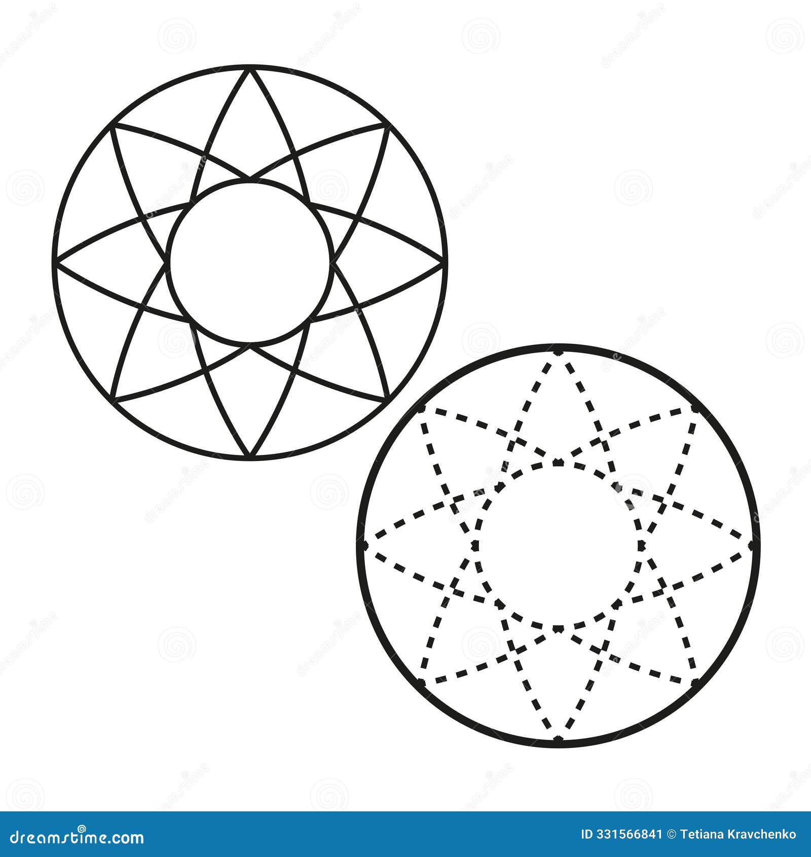 Geometric Star Shapes. Solid and Dashed Lines. Circular Vector Design ...