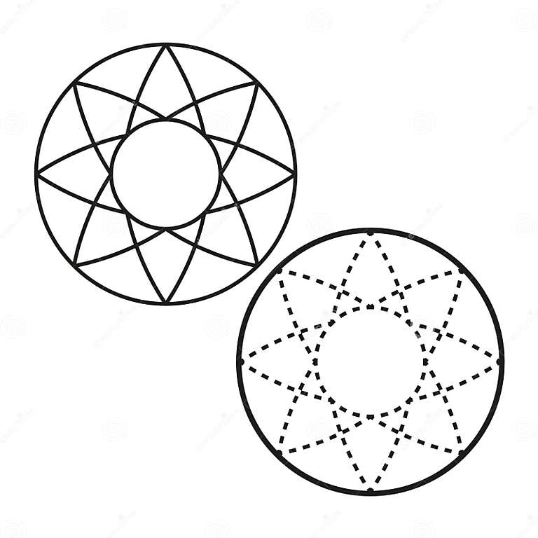 Geometric Star Shapes. Solid and Dashed Lines. Circular Vector Design ...