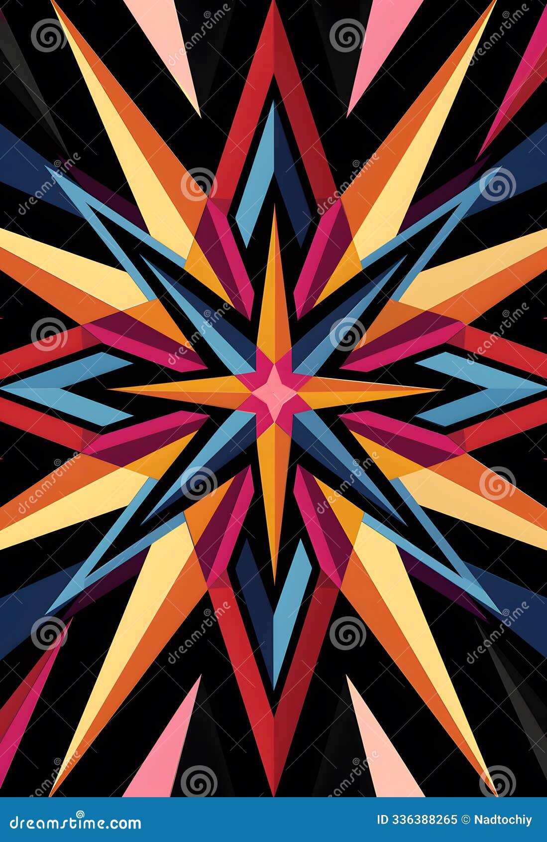 Geometric Starburst Pattern with Vibrant Colors on Black Background ...
