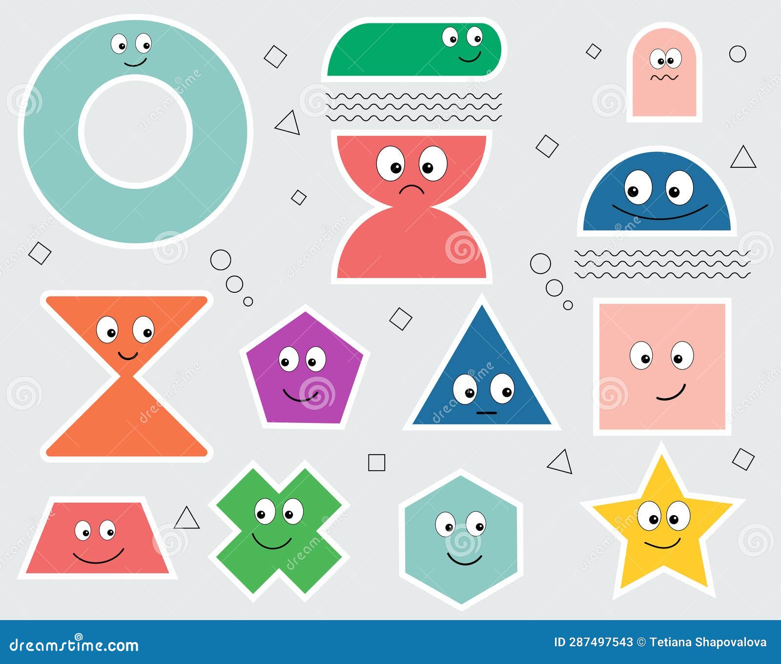 Geometric Stickers with Different Face Emotions. Cute Cartoon ...