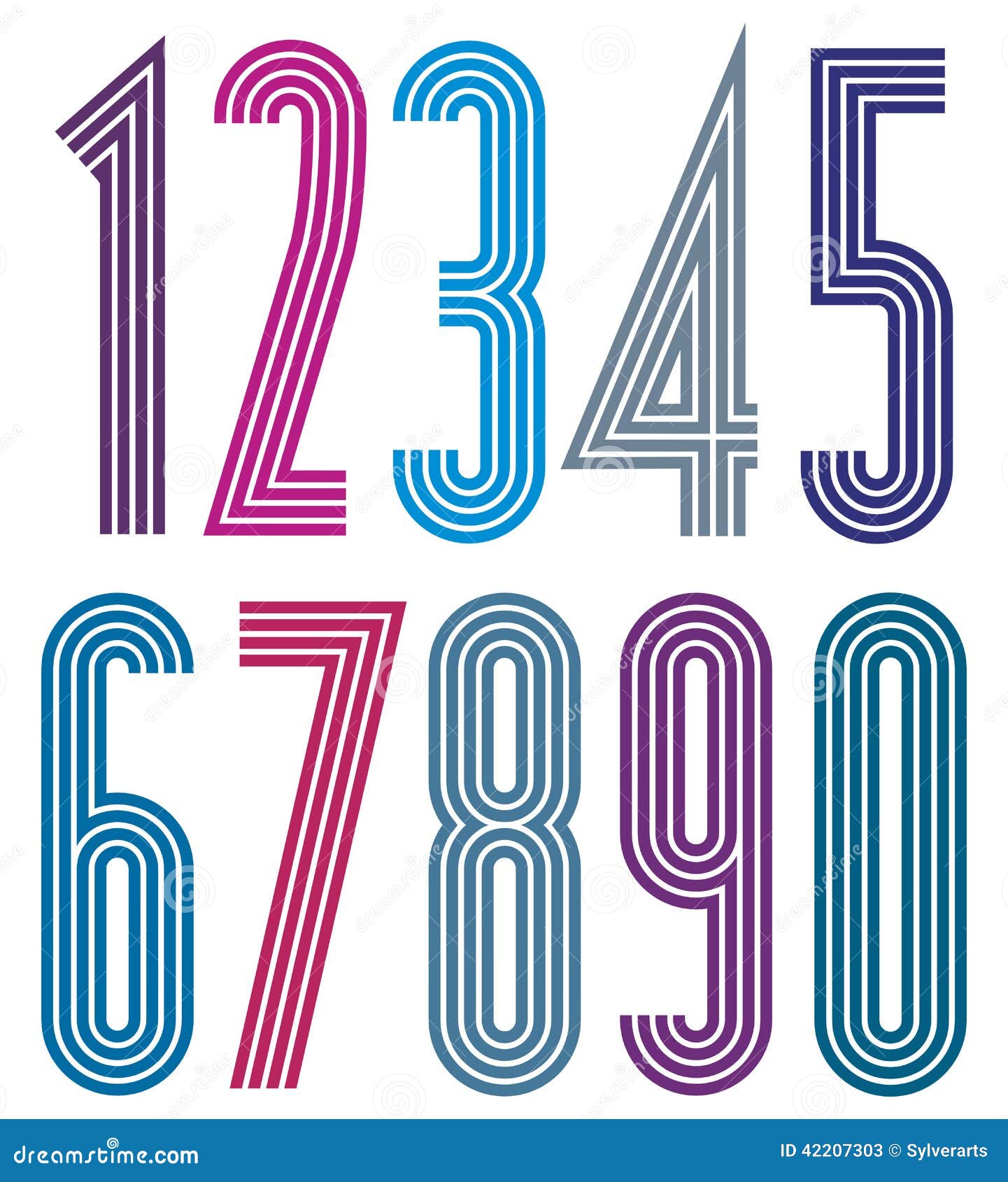 Geometric striped numbers. stock vector. Illustration of colorful ...