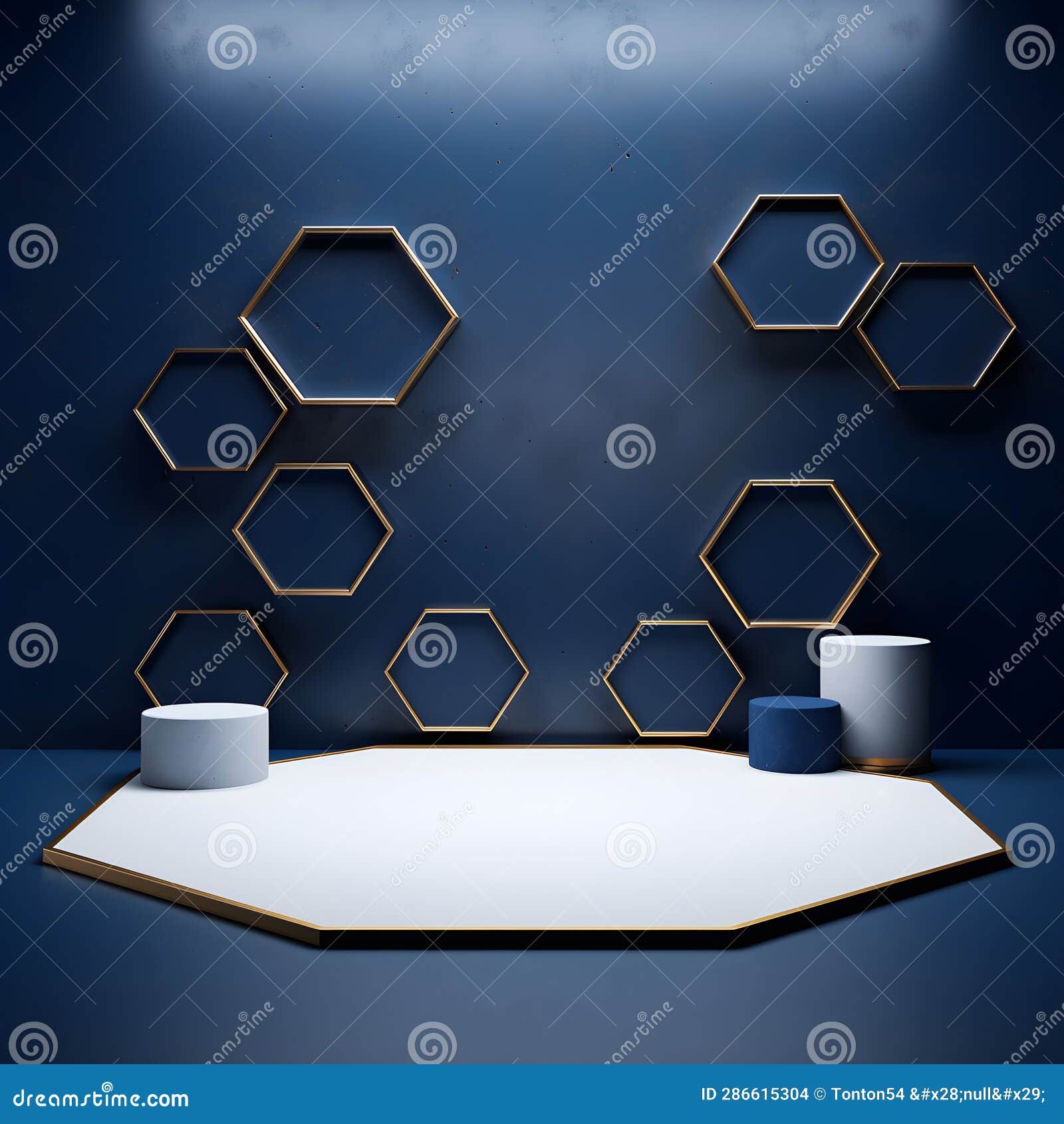 Geometric Studio Floor Mockup with Blue Background and Product Lights ...