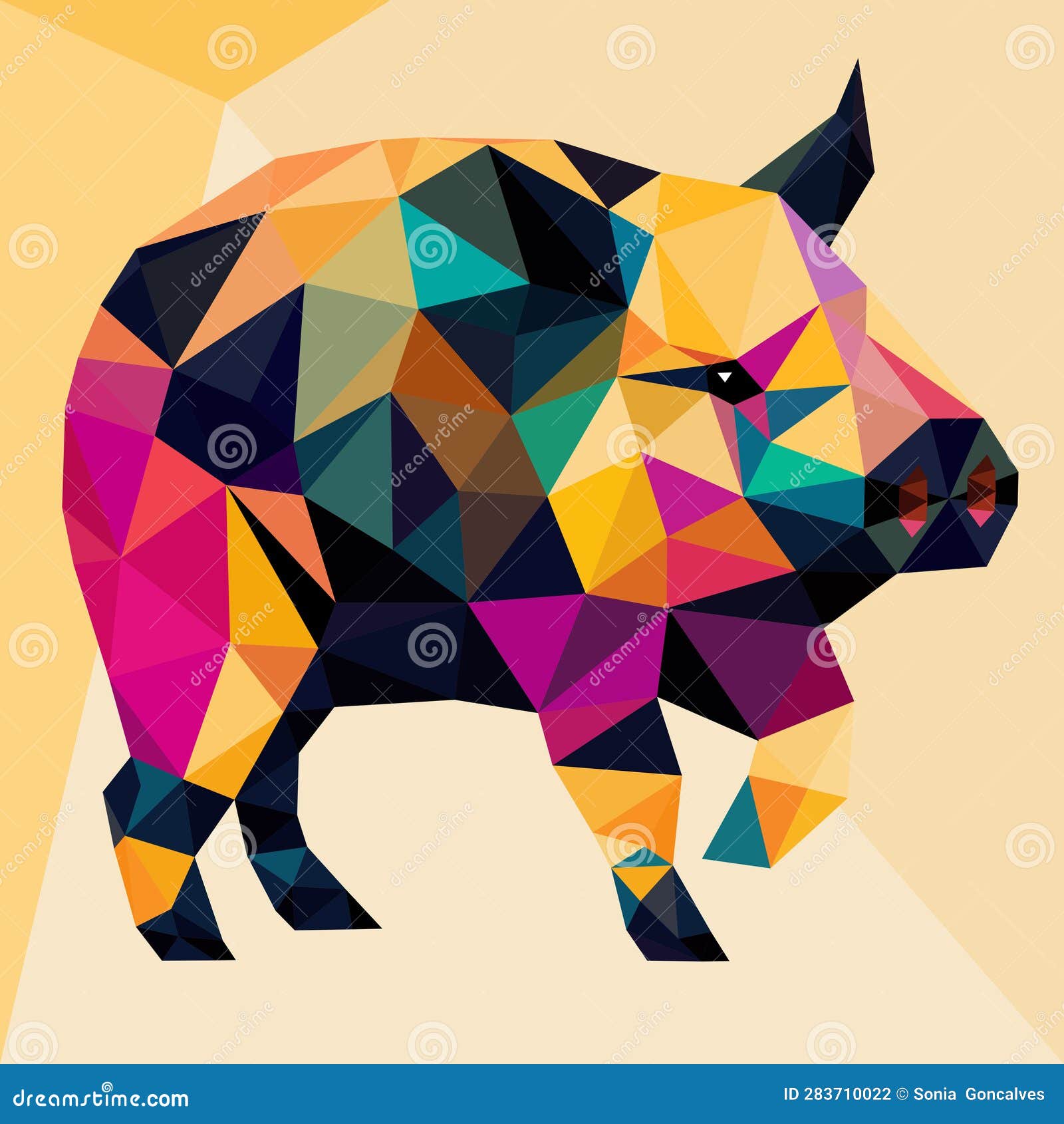 Geometric Style Pig Sign Made of Colored Triangles Stock Vector ...
