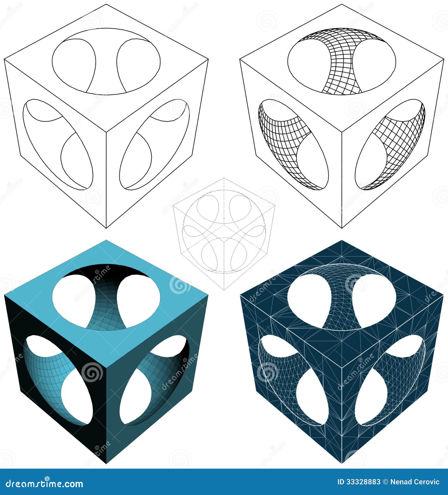 Geometric Subtraction of Cube and Sphere Vector Stock Vector ...
