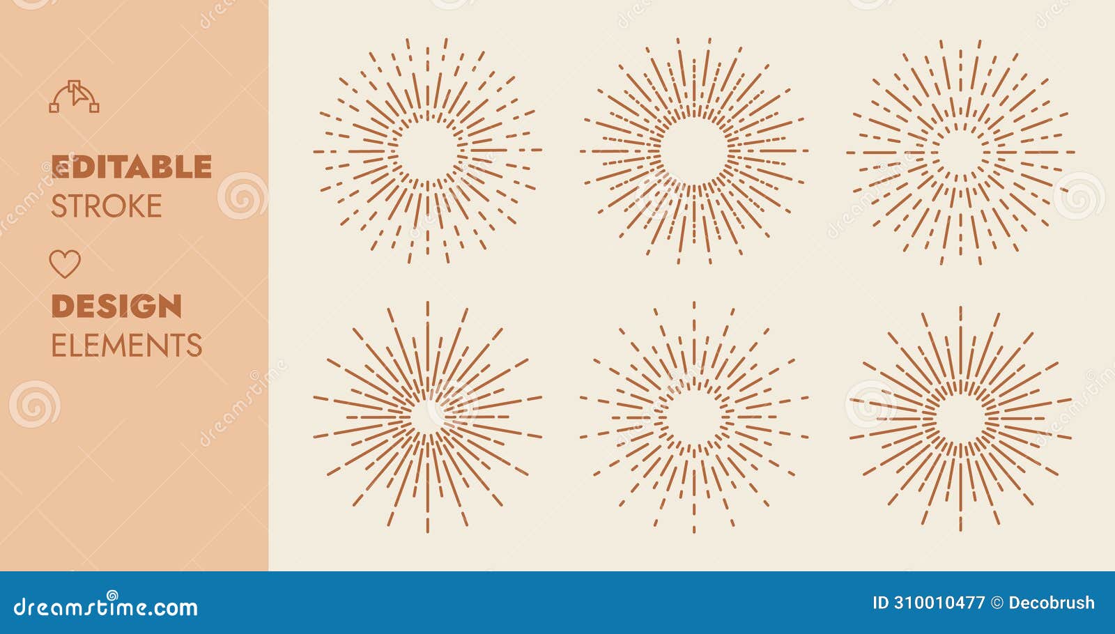 Geometric Sun Rays, Sunburst Rays Set, Round Decorative Element ...