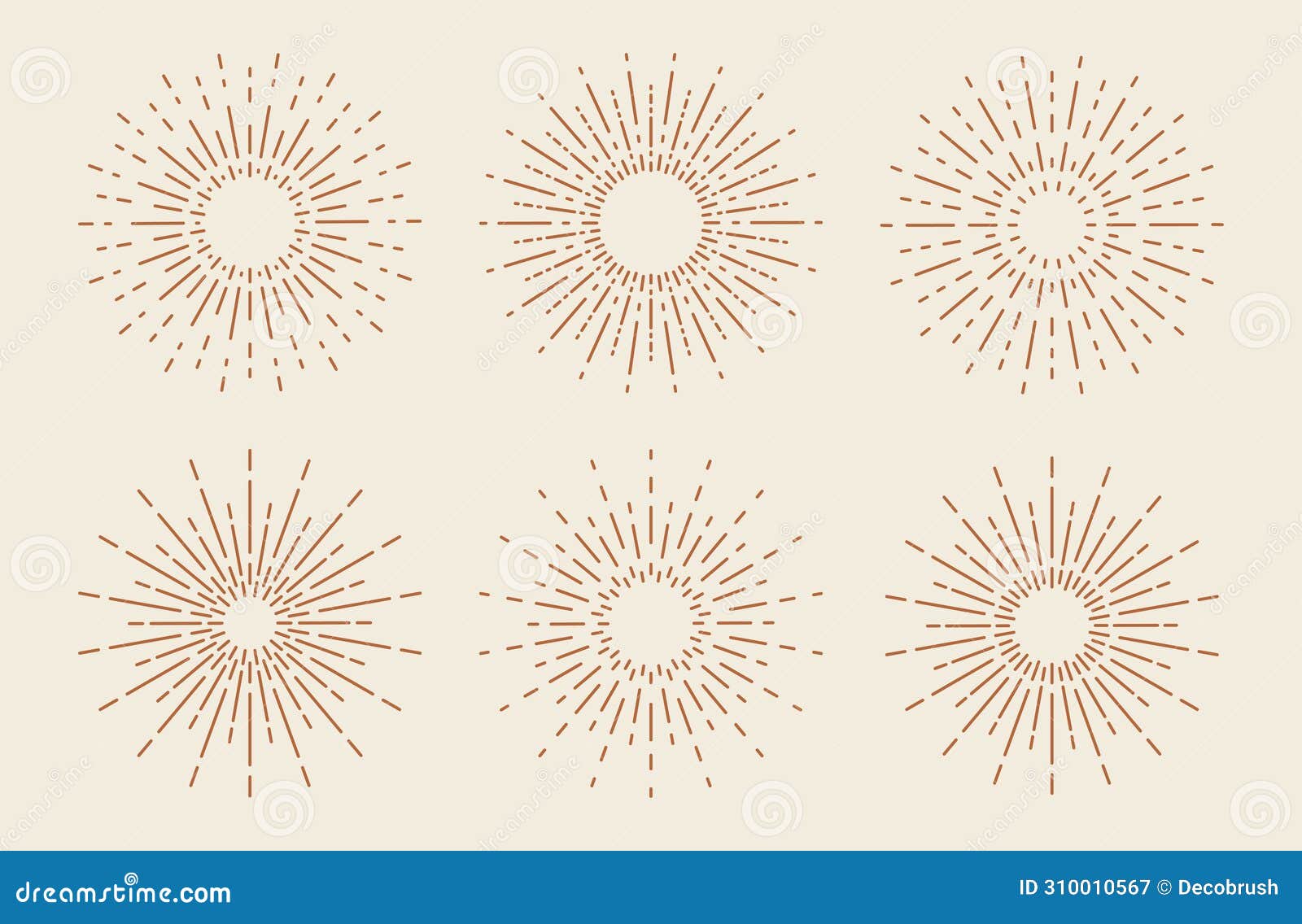 Geometric Sun Rays, Sunburst Rays Set, Round Decorative Element. Line ...