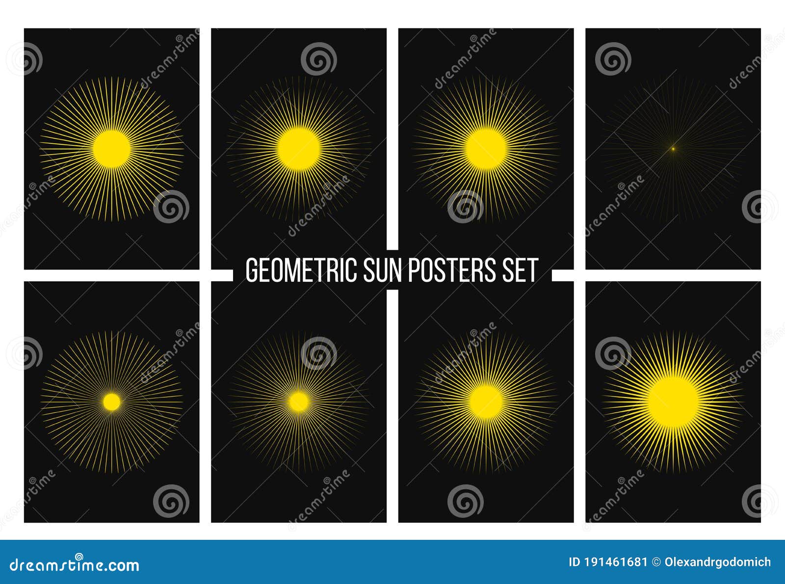 Geometric Sunburst Posters Collection. the Sun Rays Frame Set with Thin ...