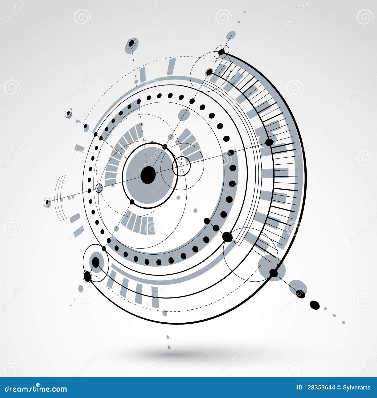 Geometric Technology 3d Vector Drawing, Grayscale Technical Wall Stock ...