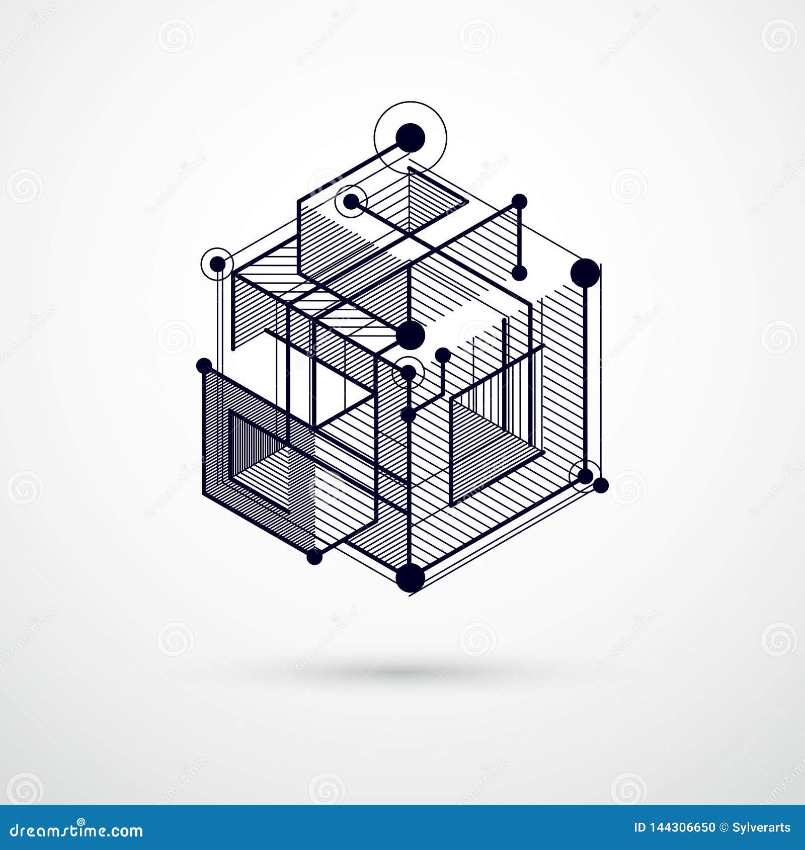 Geometric Technology Vector Black and White Drawing, 3D Technical ...