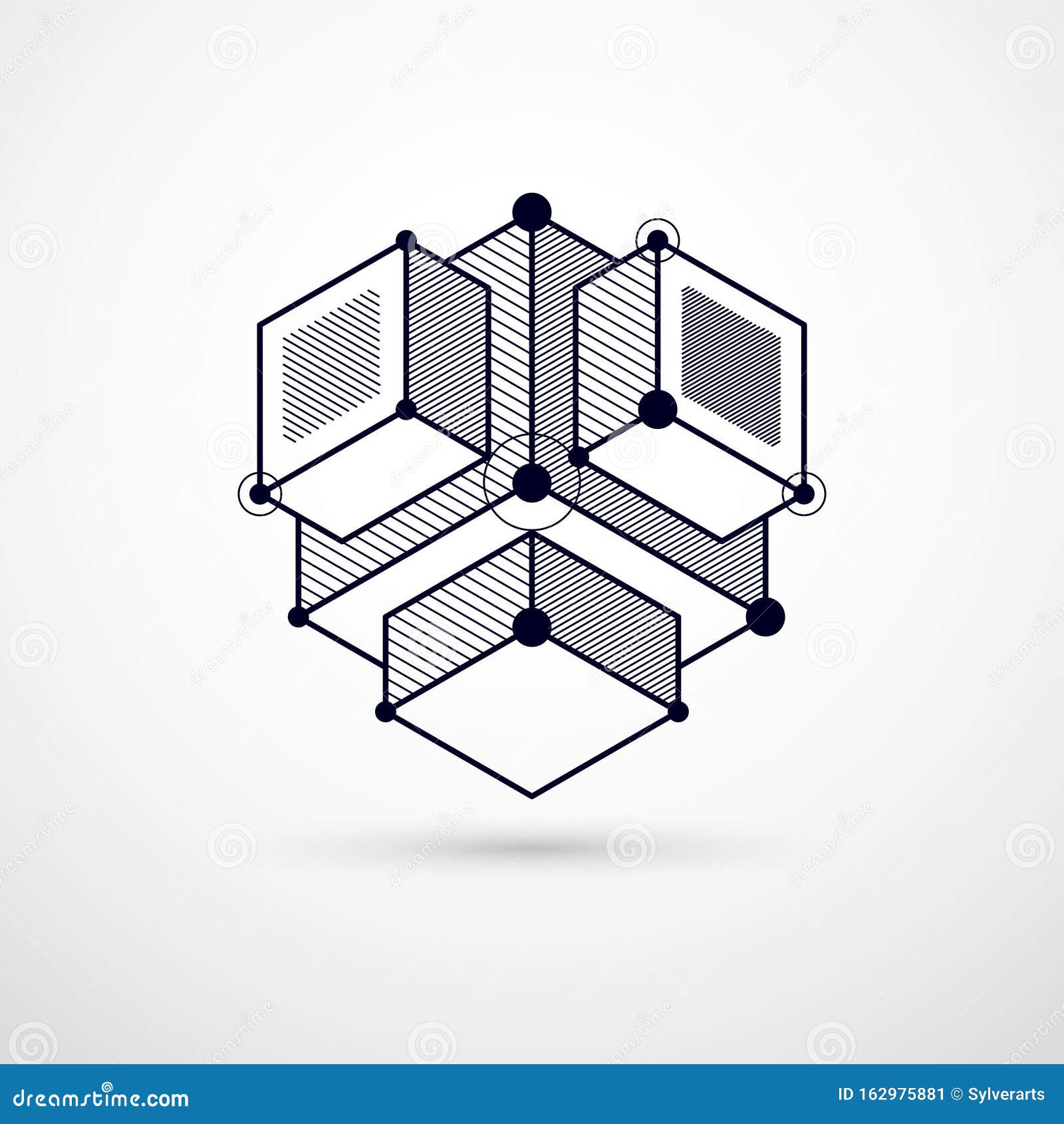 Geometric Technology Vector Black and White Drawing, 3D Technical ...