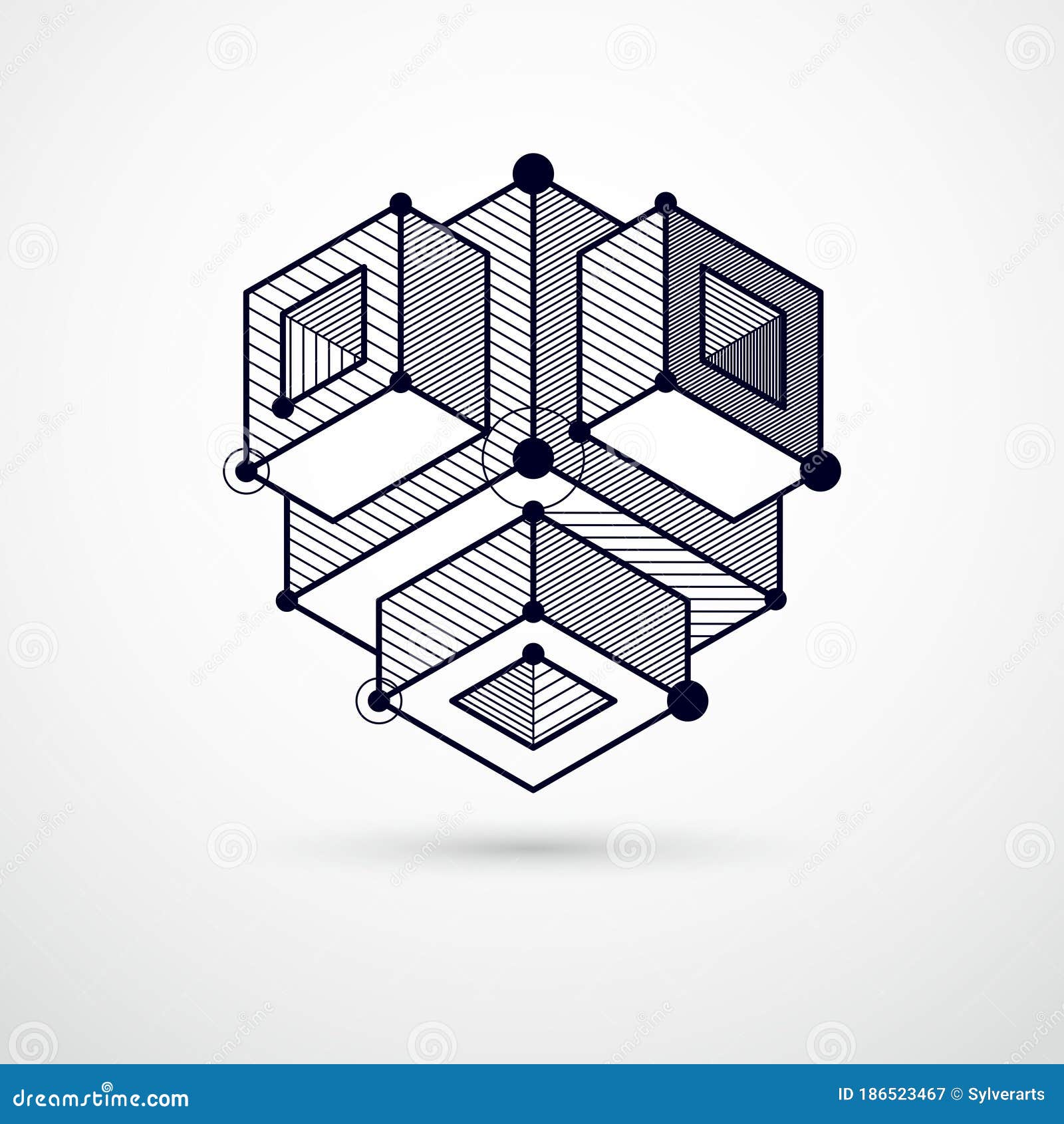 Geometric Technology Vector Black and White Drawing, 3D Technical ...