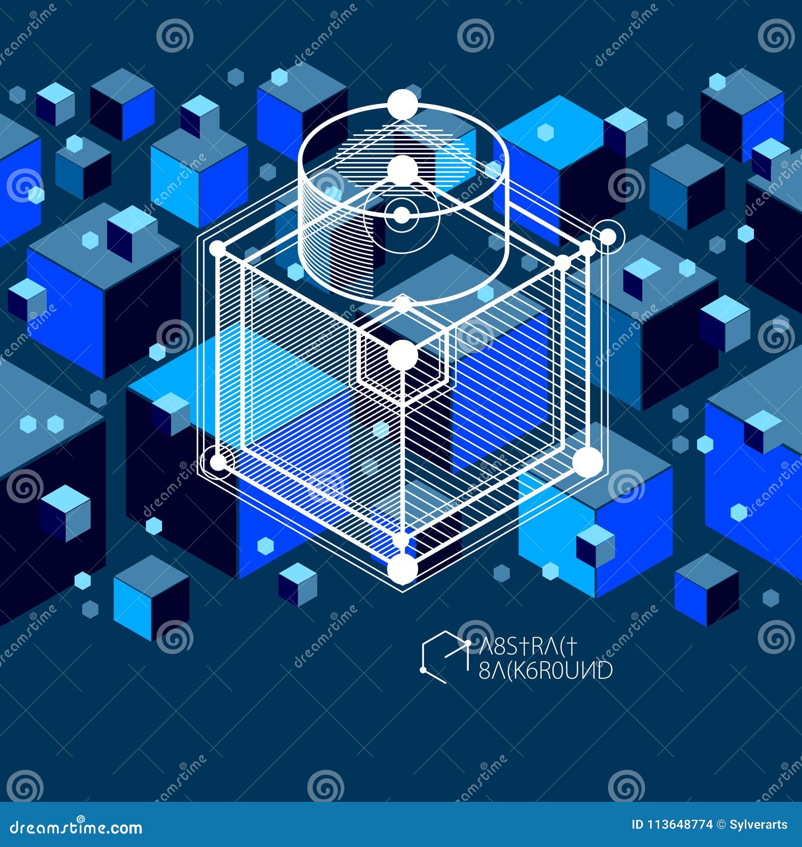 Geometric Technology Vector Dark Blue Drawing, 3D Technical Wall Stock ...