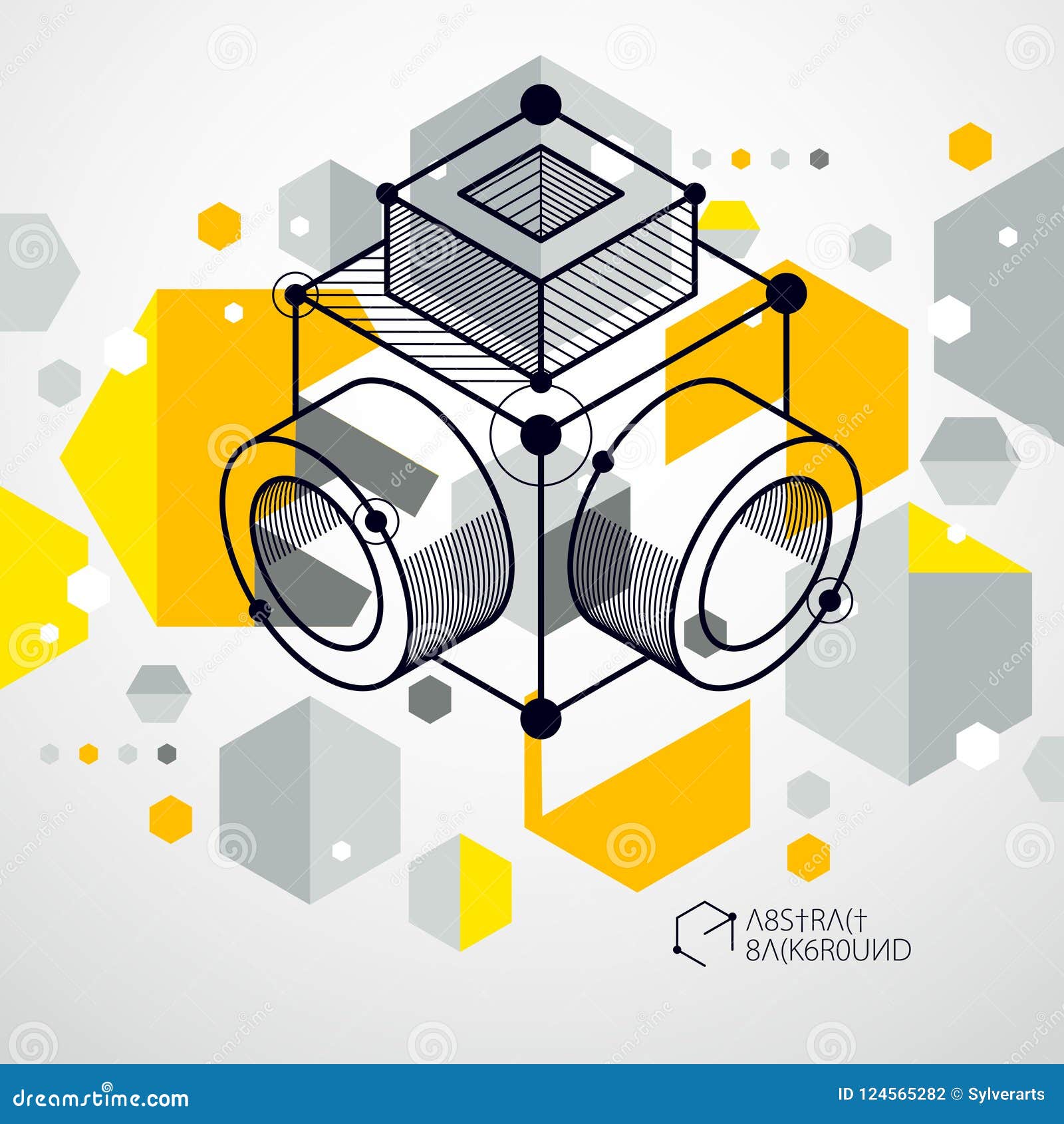 Geometric Technology Vector Yellow Drawing, 3D Technical Wallpaper ...