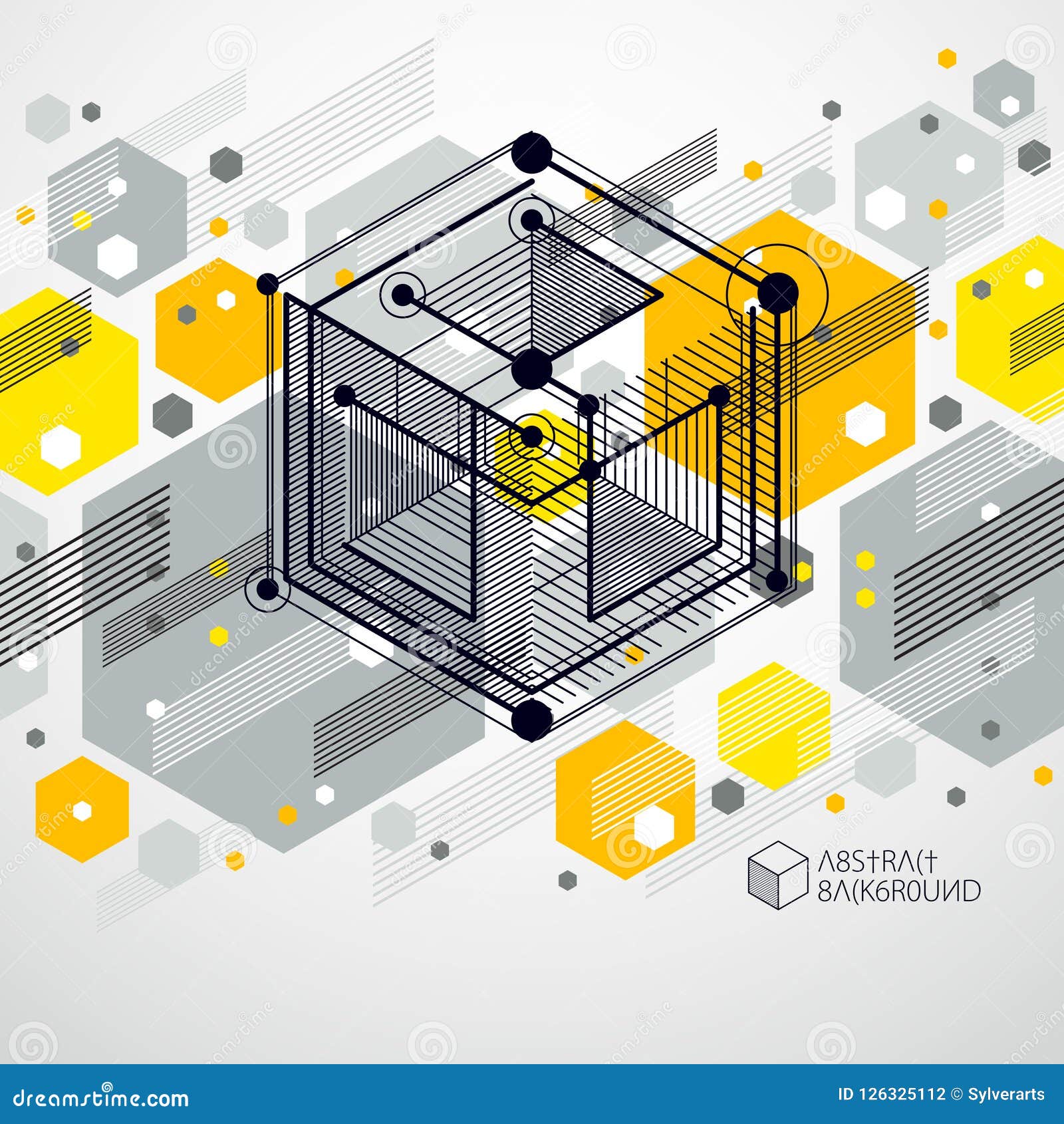 Geometric Technology Vector Yellow Drawing, 3D Technical Wallpaper ...