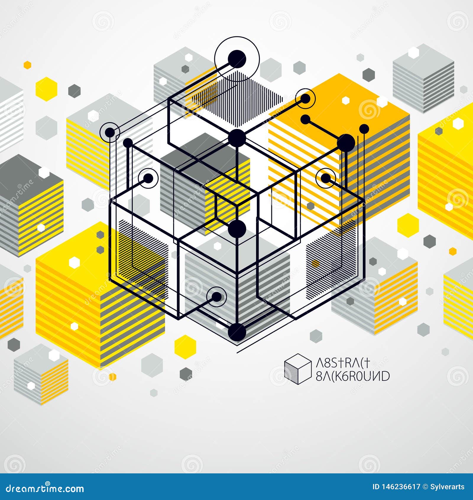 Geometric Technology Vector Yellow Drawing, 3D Technical Wallpaper ...