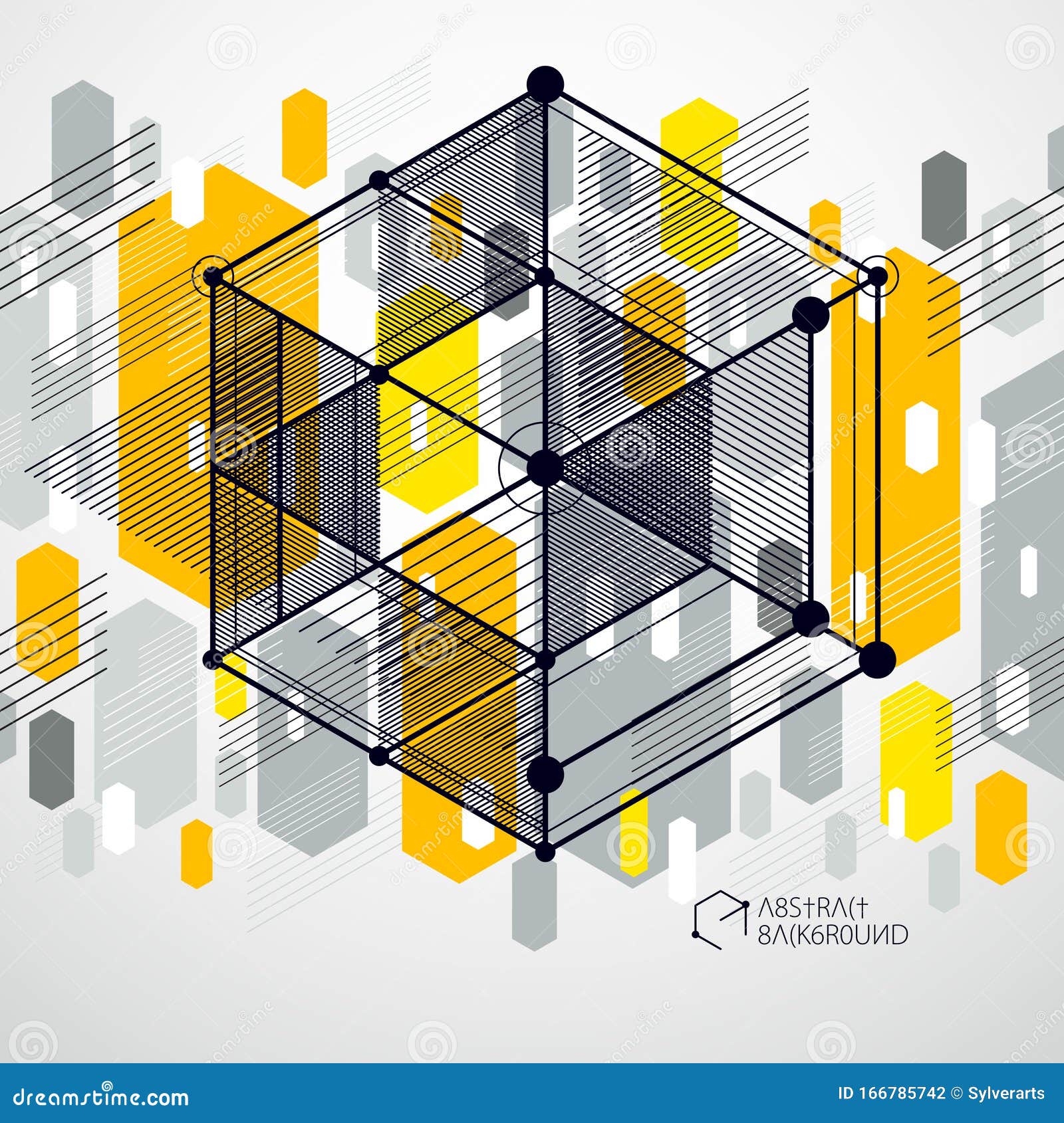 Geometric Technology Vector Yellow Drawing, 3D Technical Wallpaper ...