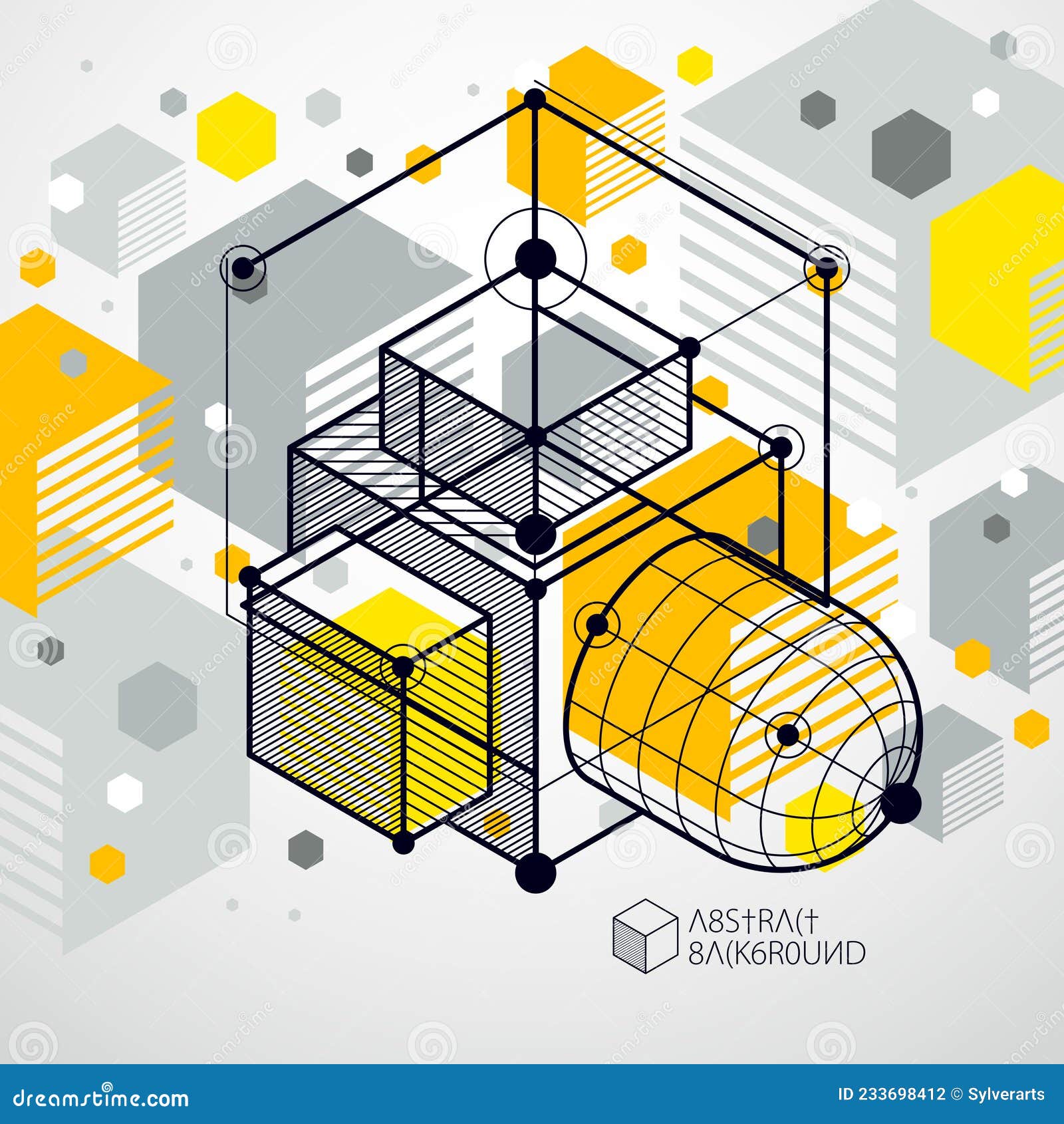 Geometric Technology Vector Yellow Drawing, 3D Technical Wallpaper ...
