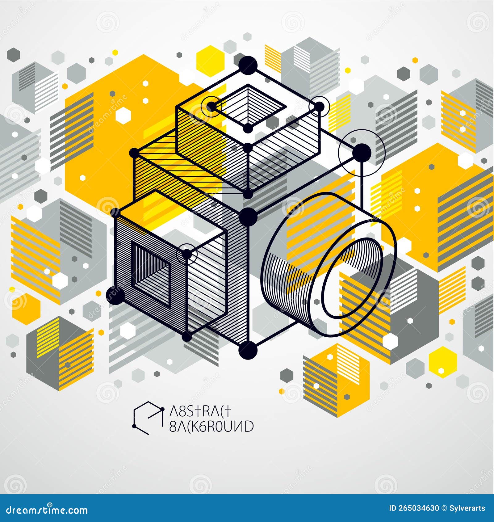 Geometric Technology Vector Yellow Drawing, 3D Technical Wallpaper ...