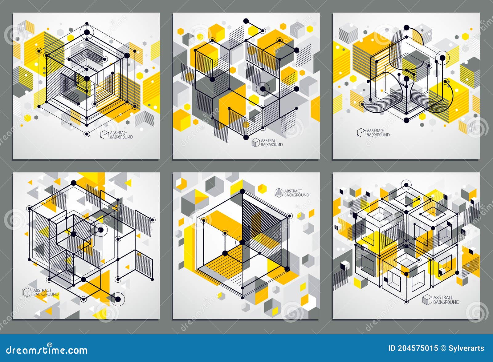 Geometric Technology Vector Yellow Drawings Set, 3D Technical Wallpaper ...
