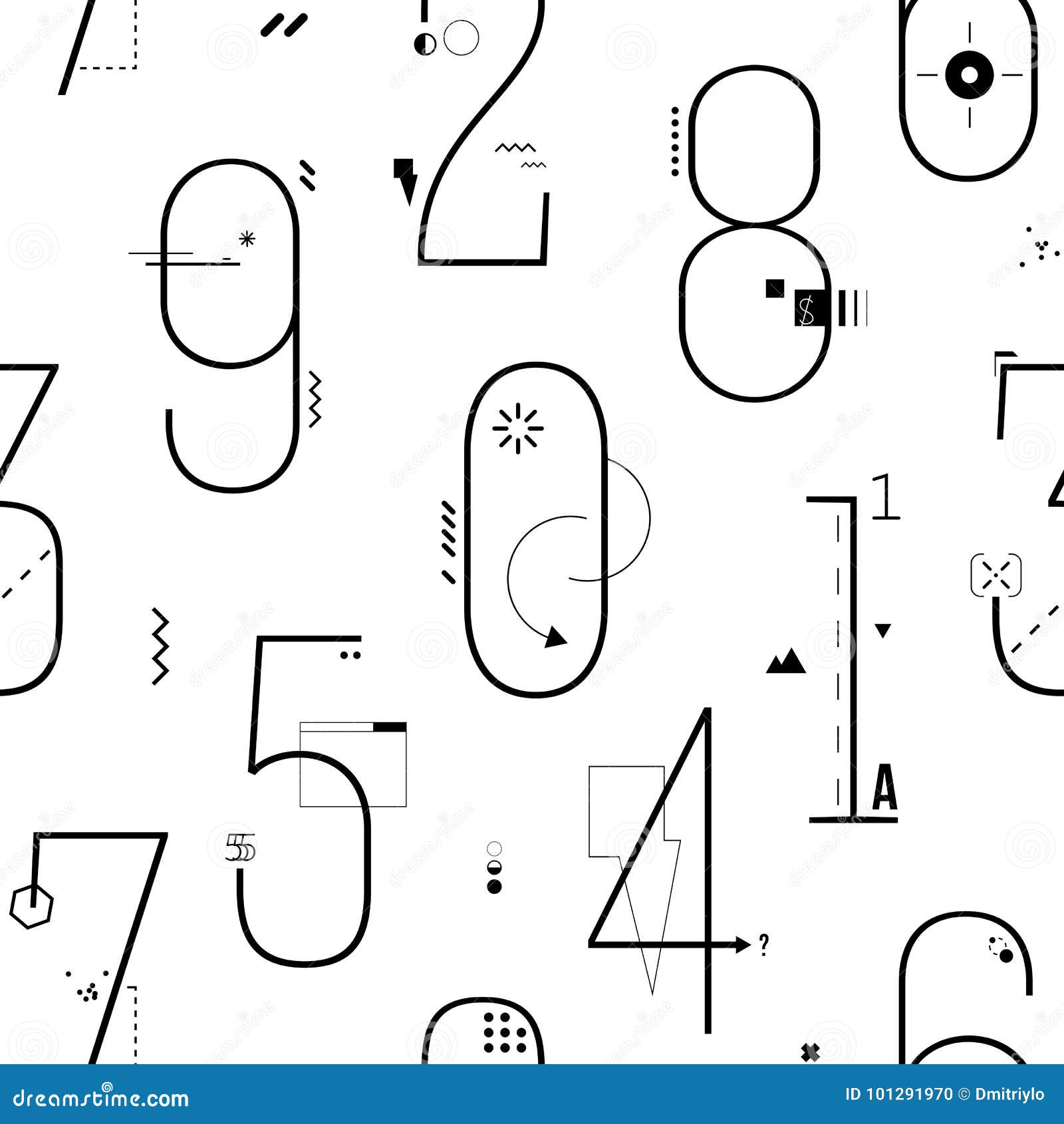 Geometric Thin Line Art Flat Style Numbers Background. Stock Vector ...