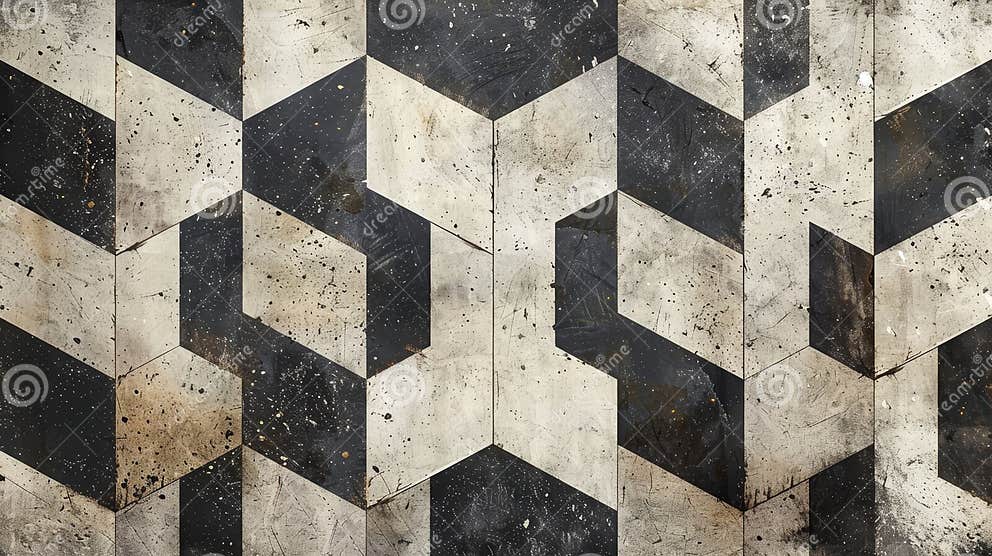 Geometric Tile Pattern in Black and White Stock Image - Image of worn ...
