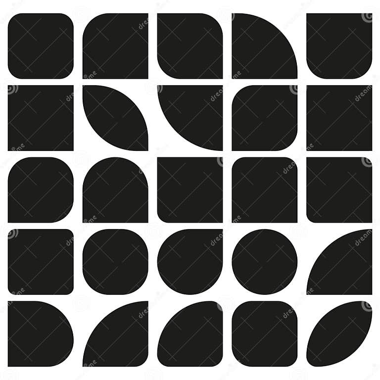 Geometric Tile Shapes. Minimalistic Black Grid. Rounded Square Forms. Vector Illustration Stock ...