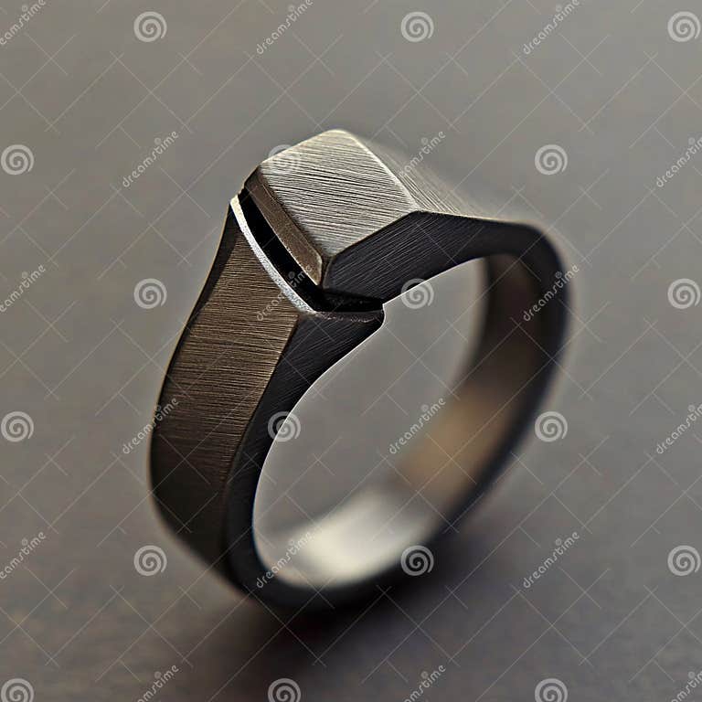 Geometric Titanium Ring on Gray Surface Exhibiting Modern Minimalist ...