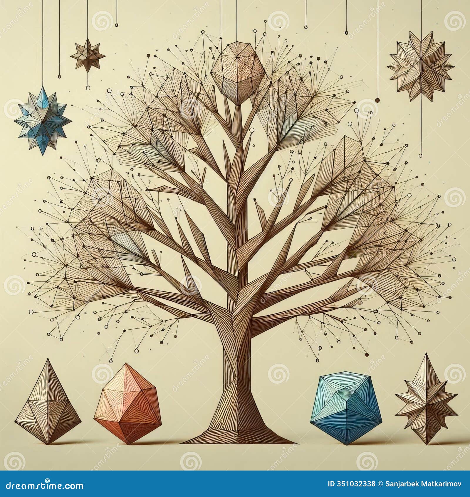 Geometric Trees Trees Formed Using Lines and Shapes To Mimic Bra Stock ...