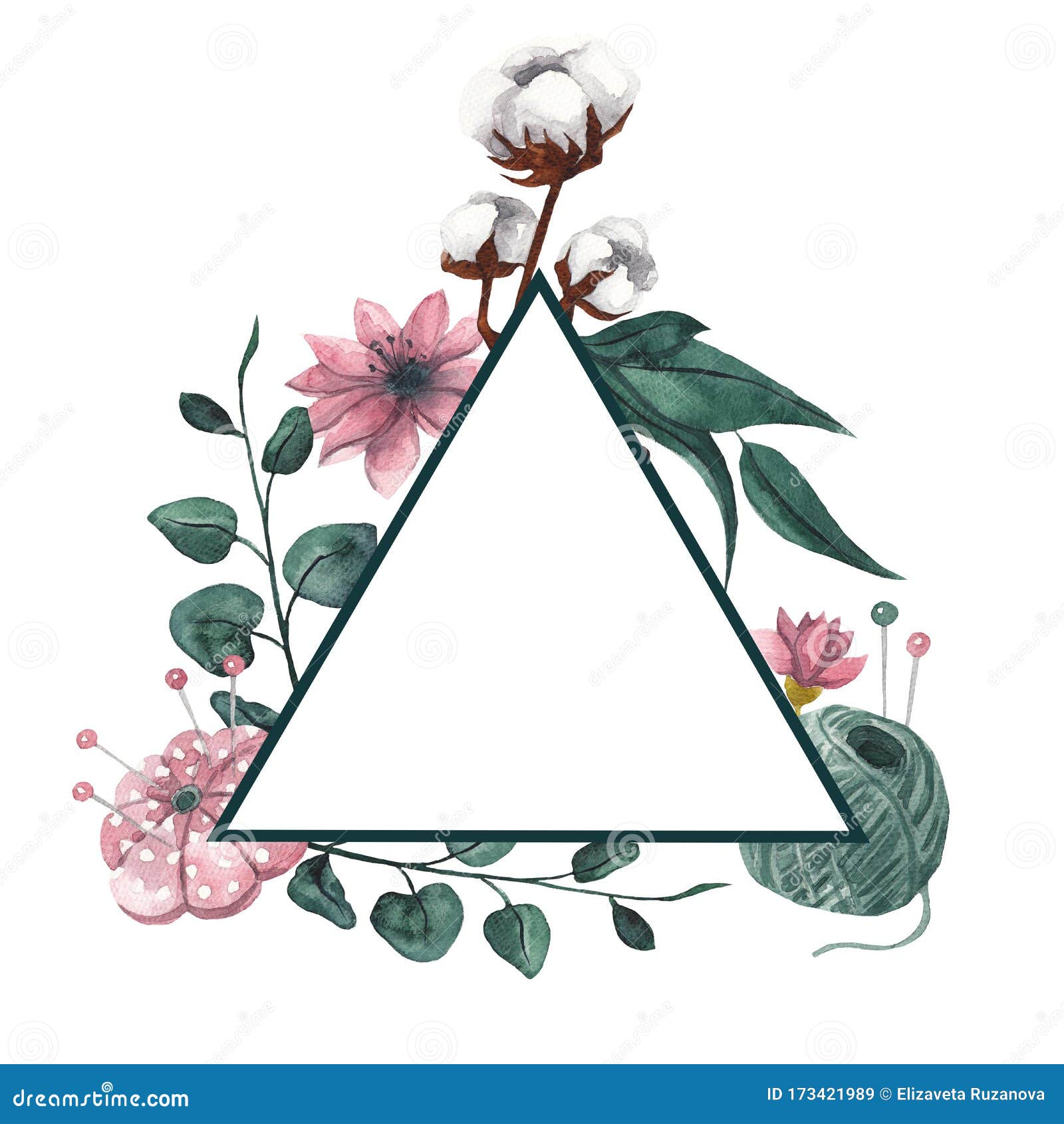 Geometric Triangular Frame with Sewing Items and Floral Elements ...