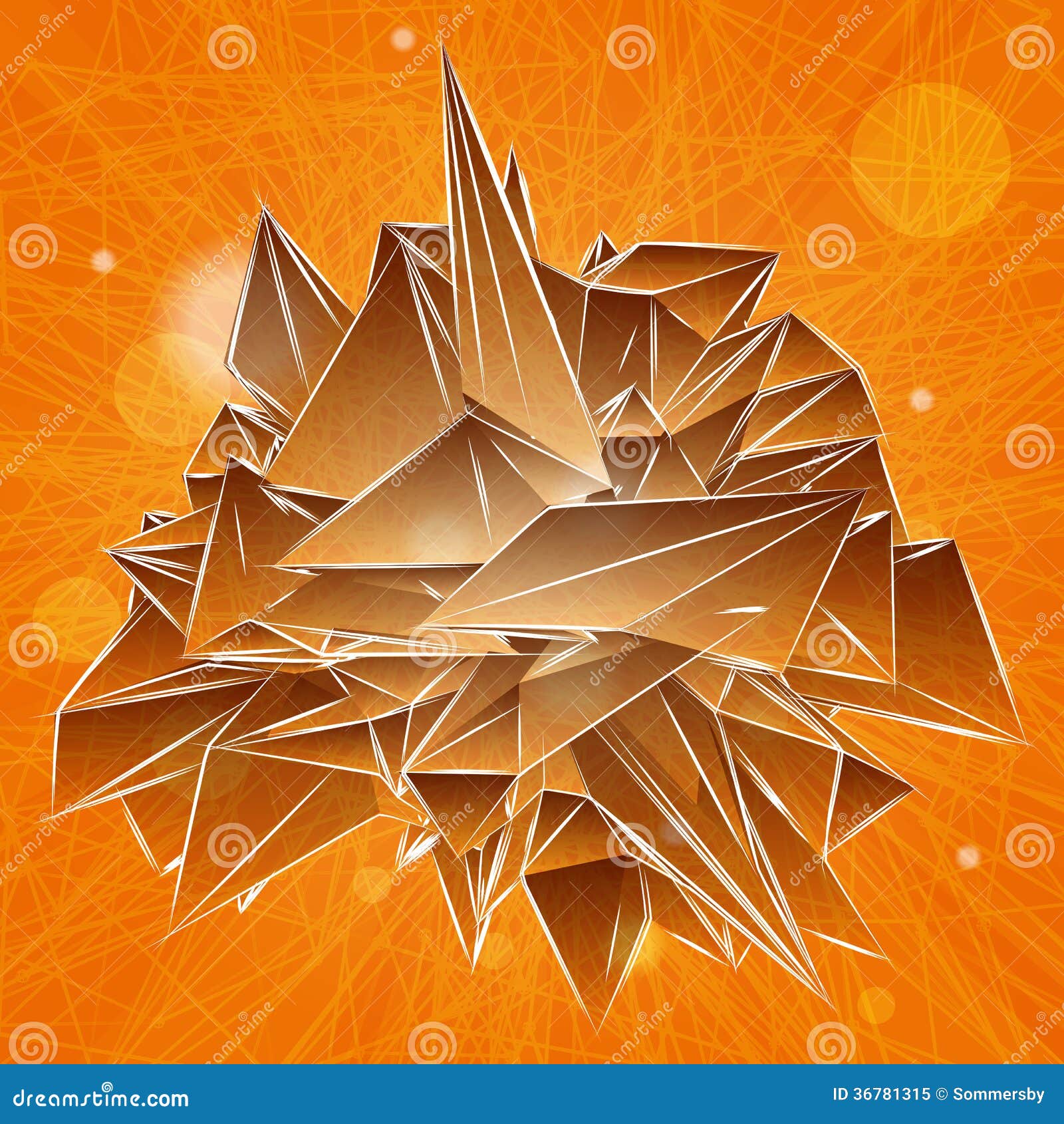 Geometric Triangular Orange Shape on Striped Background Stock Vector ...