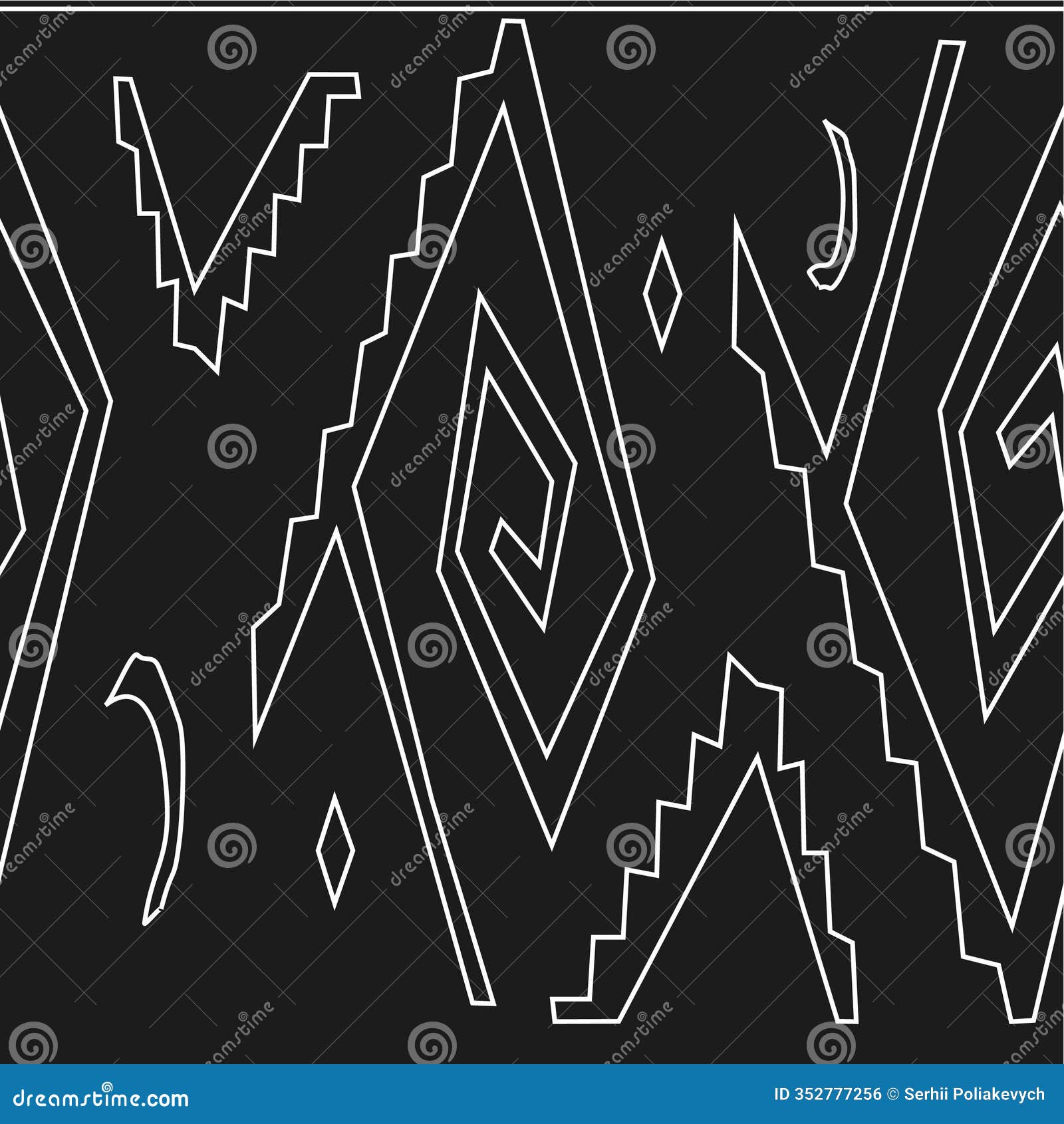 Geometric Tribal Pattern. Abstract Black Background. White Linear ...