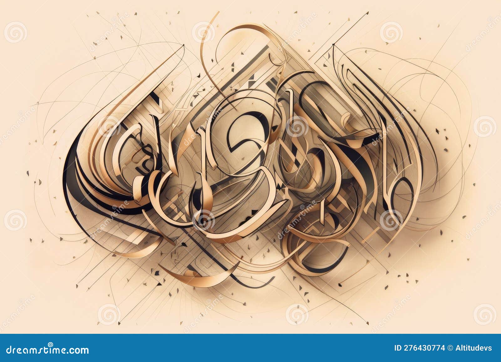 Geometric Typeface in Calligraphic Script, with Flowing Lines and ...