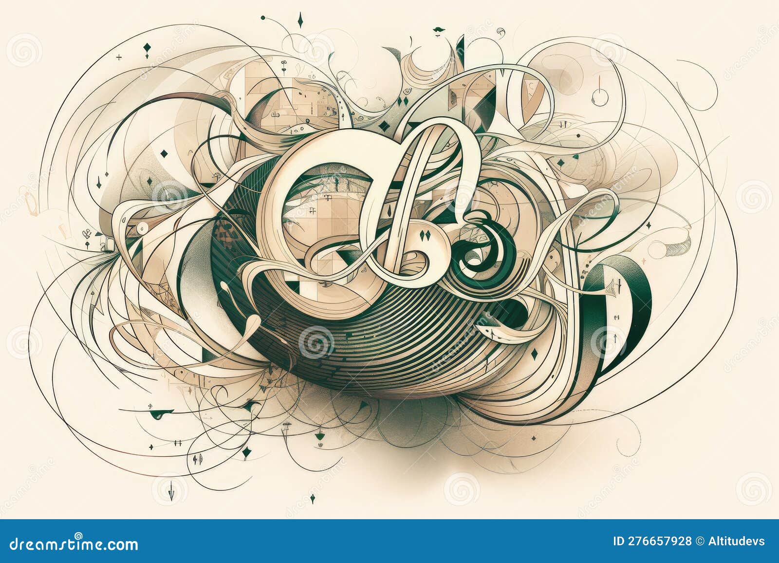 Geometric Typeface in Calligraphic Script, with Flowing Lines and ...