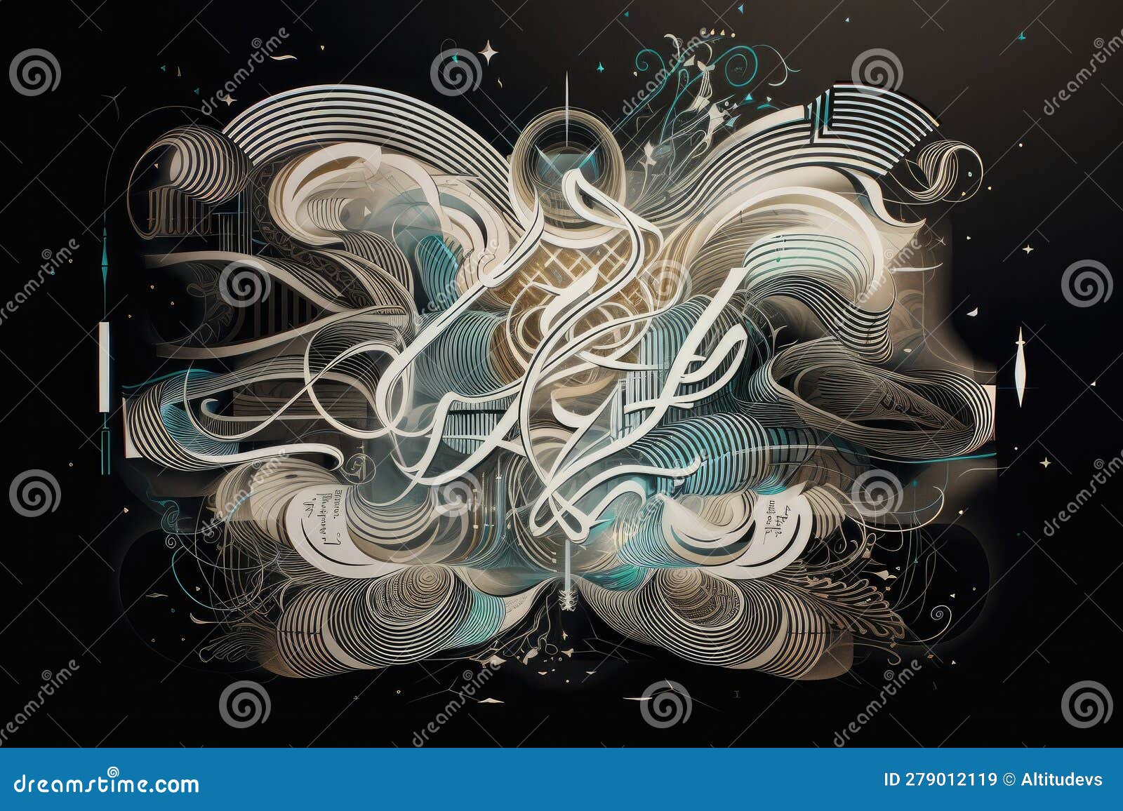 Geometric Typeface in Calligraphic Script, with Flowing Lines and ...