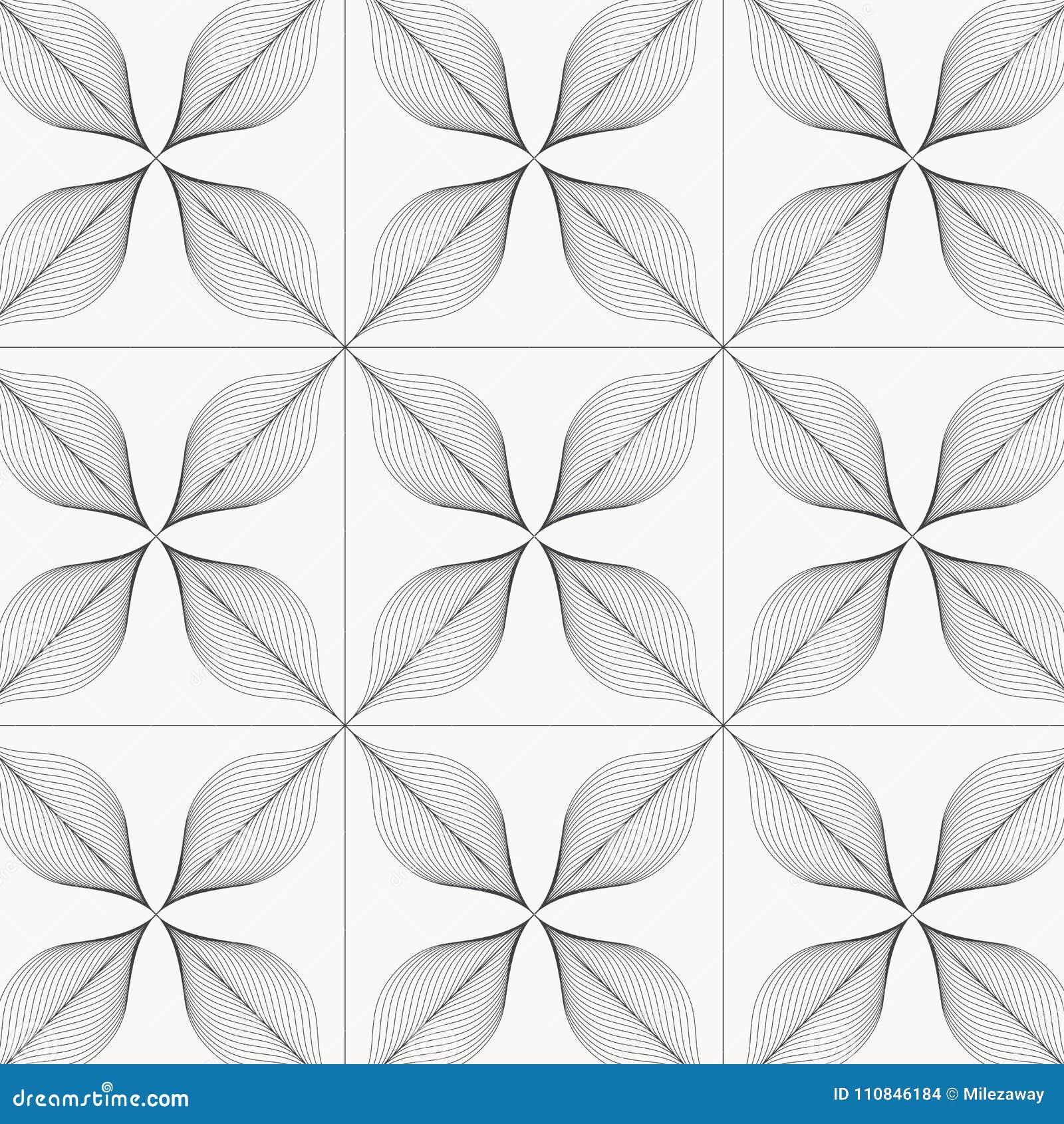 Geometric Vector Pattern Repeating Linear Abstract Leaves In Square Shape Stock Vector