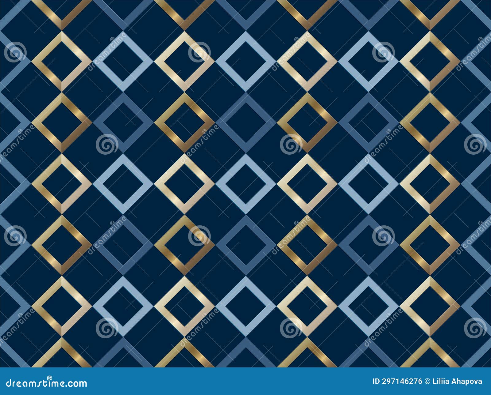 Geometric Vector Seamless Pattern in Blue and Gold Colors. Stock ...