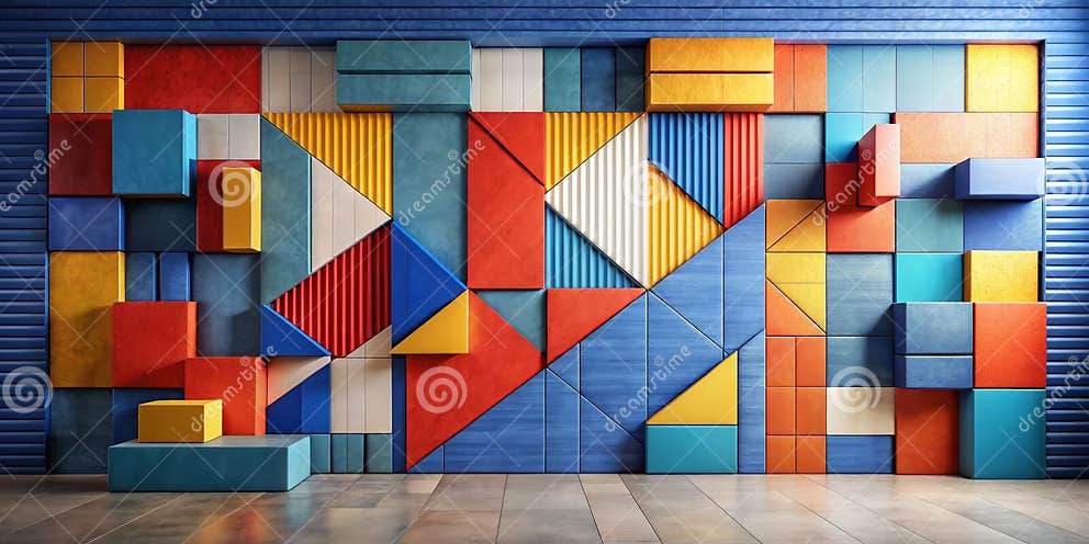 Geometric Wall Composition Colorful Blocks and Triangles Stock ...