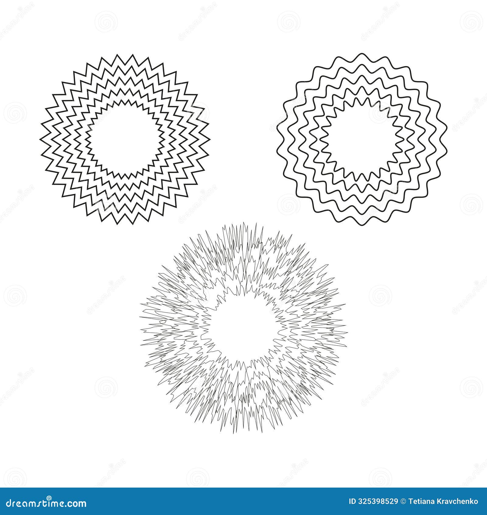 Geometric Wave Patterns. Abstract Sunburst Shapes. Black Outlines ...